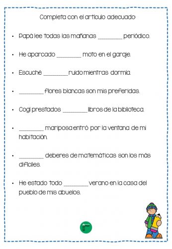 Ejercicio de lengua: Artículos - Orientacion Andujar