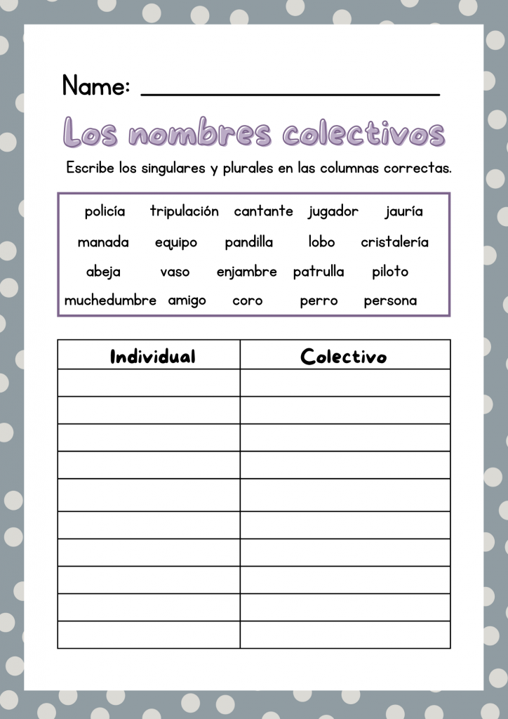 FICHA PARA TRABAJAR LOS NOMBRES INDIVISUALES Y COLECTIVOS - Orientacion ...