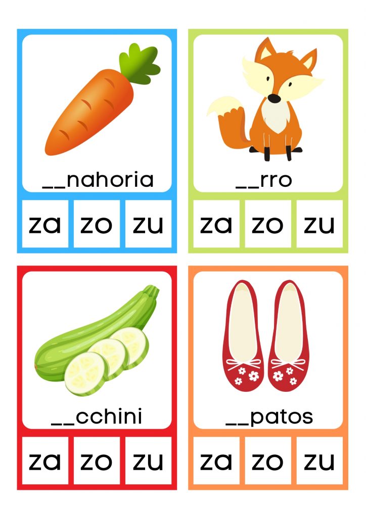 Completa con ZA-ZO-ZU: tarjetas molonas - Orientacion Andujar