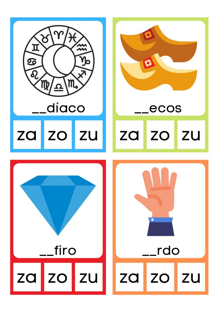 Completa con ZA-ZO-ZU: tarjetas molonas - Orientacion Andujar