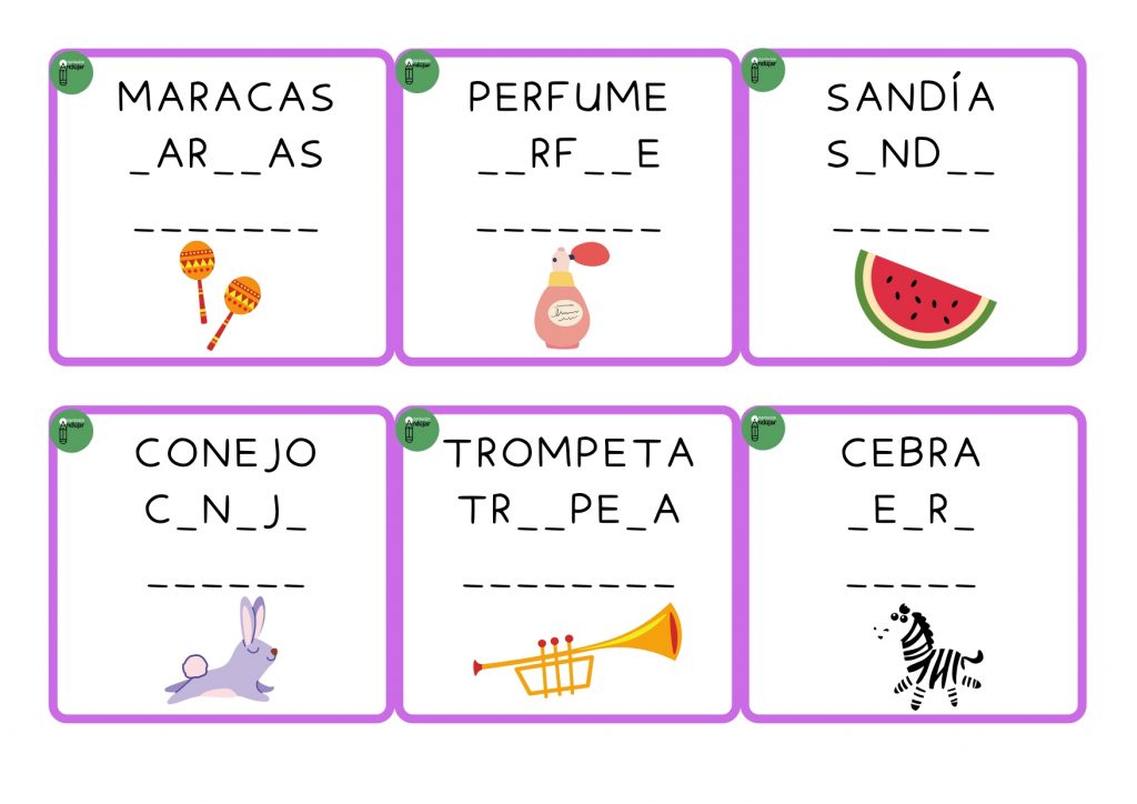 Tarjetas imprimibles: Completa las palabras con las letras que faltan ...