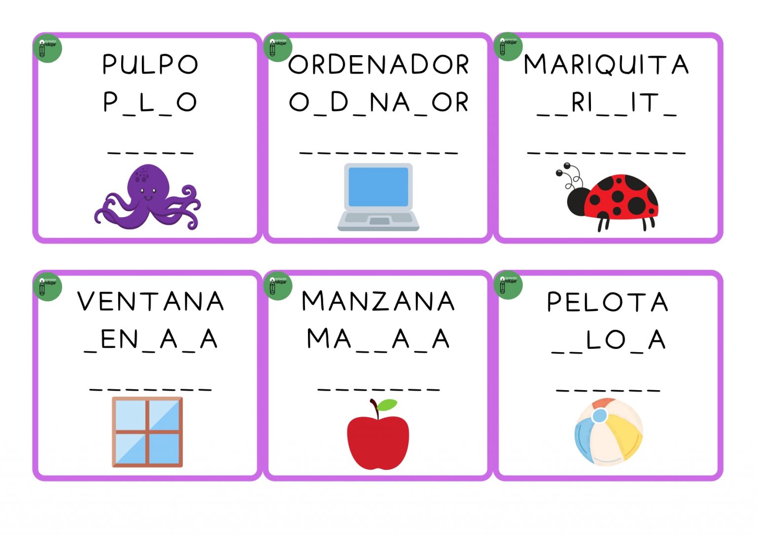 Tarjetas imprimibles: Completa las palabras con las letras que faltan ...