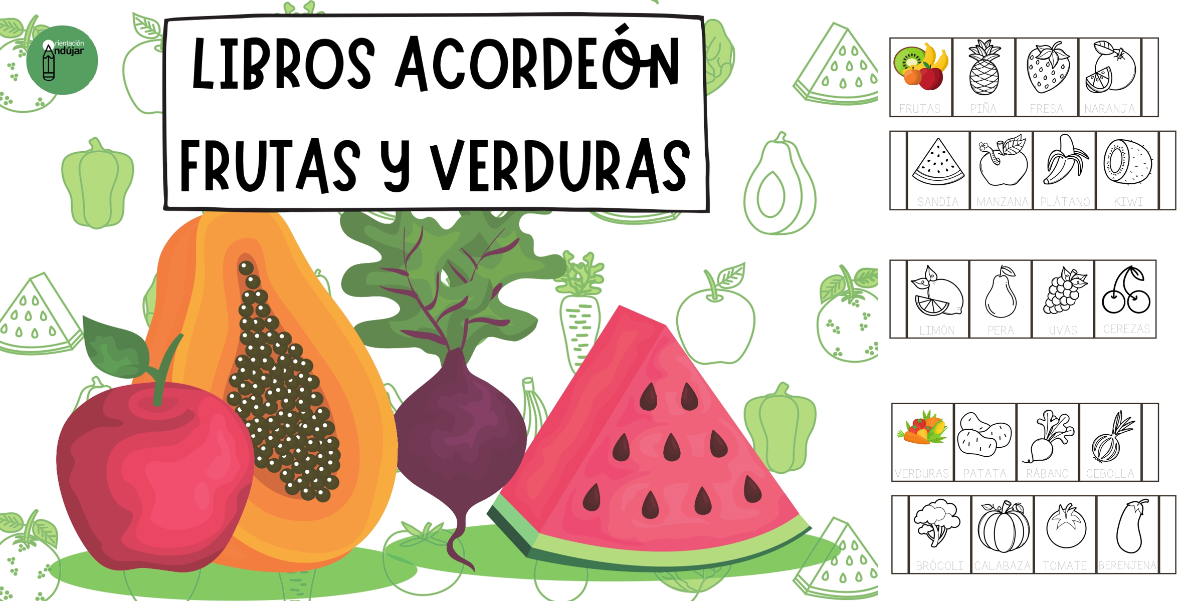 VOCABULARIO. Geniales libros acordeón de frutas y verduras.