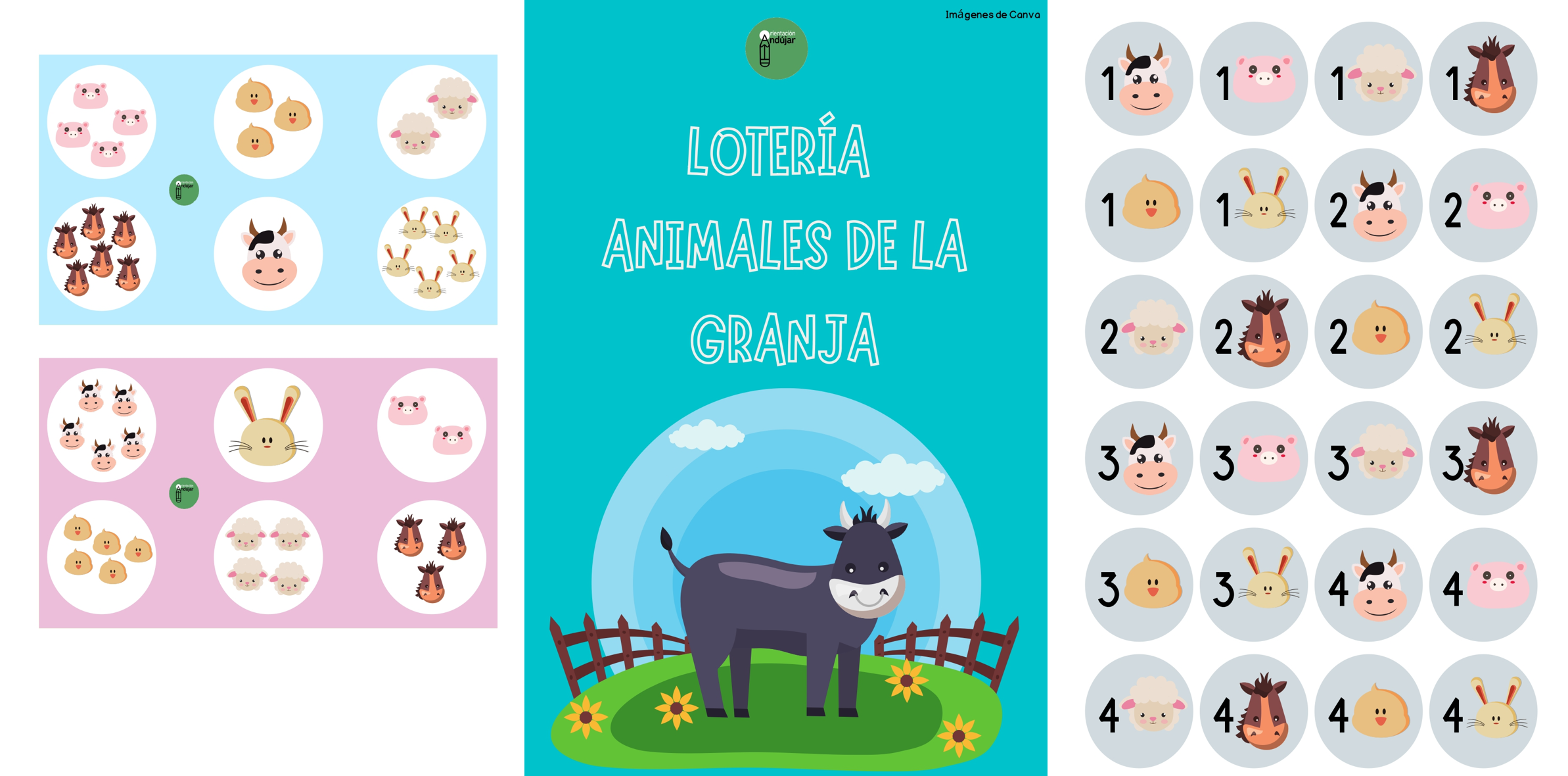 Bonita Lotería ANIMALES DE LA GRANJA y CONTEO - Orientacion Andujar