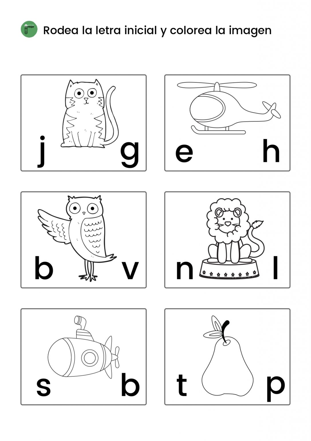 Conciencia fonológica Selecciona la letra inicial y colorea ...