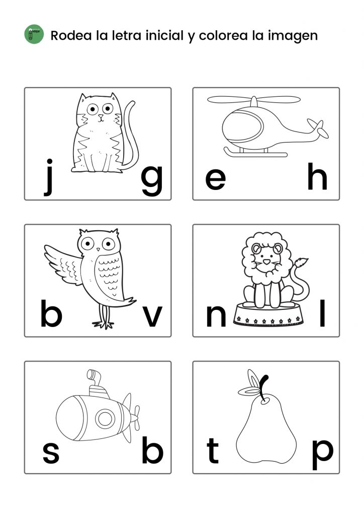 Conciencia fonológica Selecciona la letra inicial y colorea ...