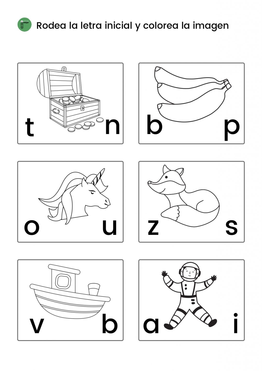 Conciencia fonológica Selecciona la letra inicial y colorea ...