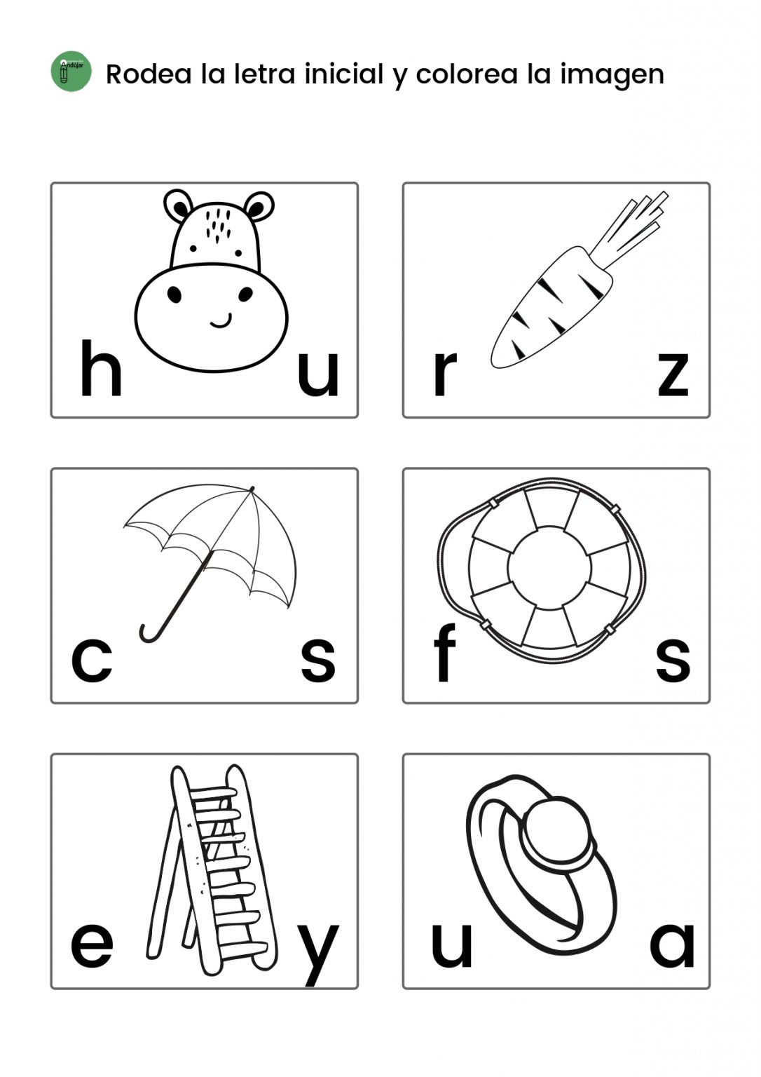 Conciencia fonológica Selecciona la letra inicial y colorea ...