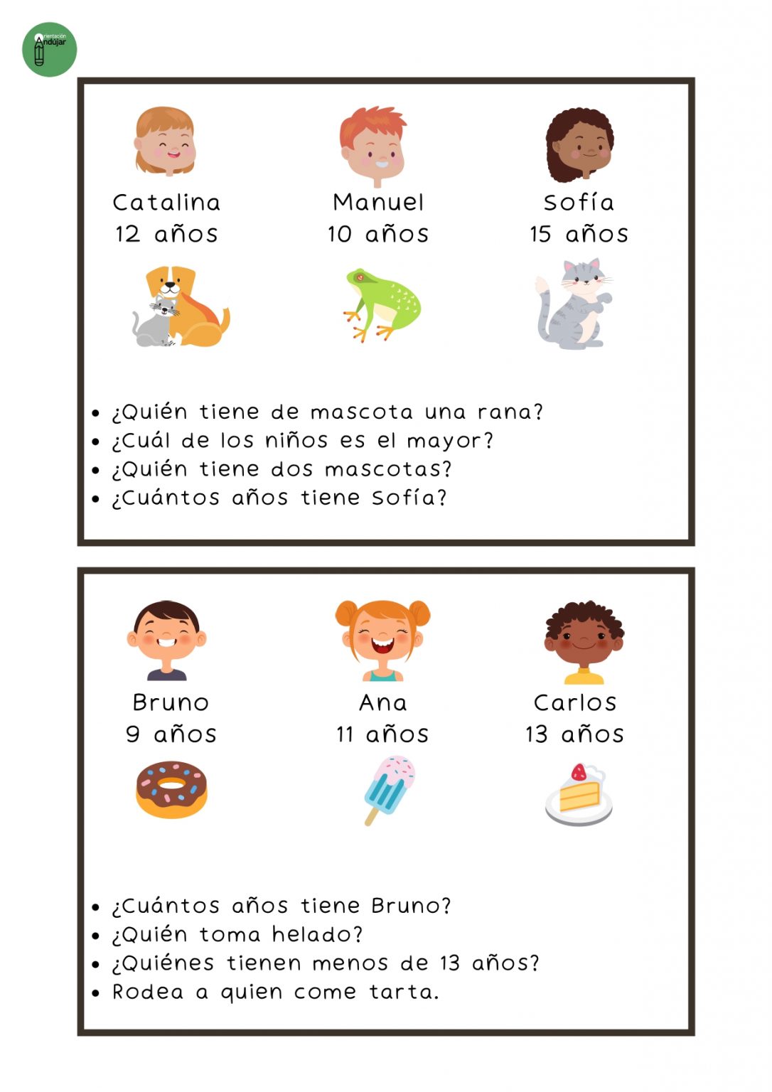 Tarjetas de comprensión lectora - Orientacion Andujar