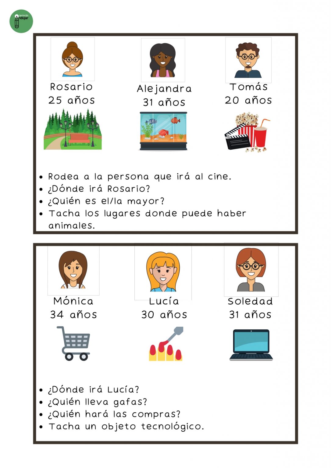 Tarjetas de comprensión lectora - Orientacion Andujar