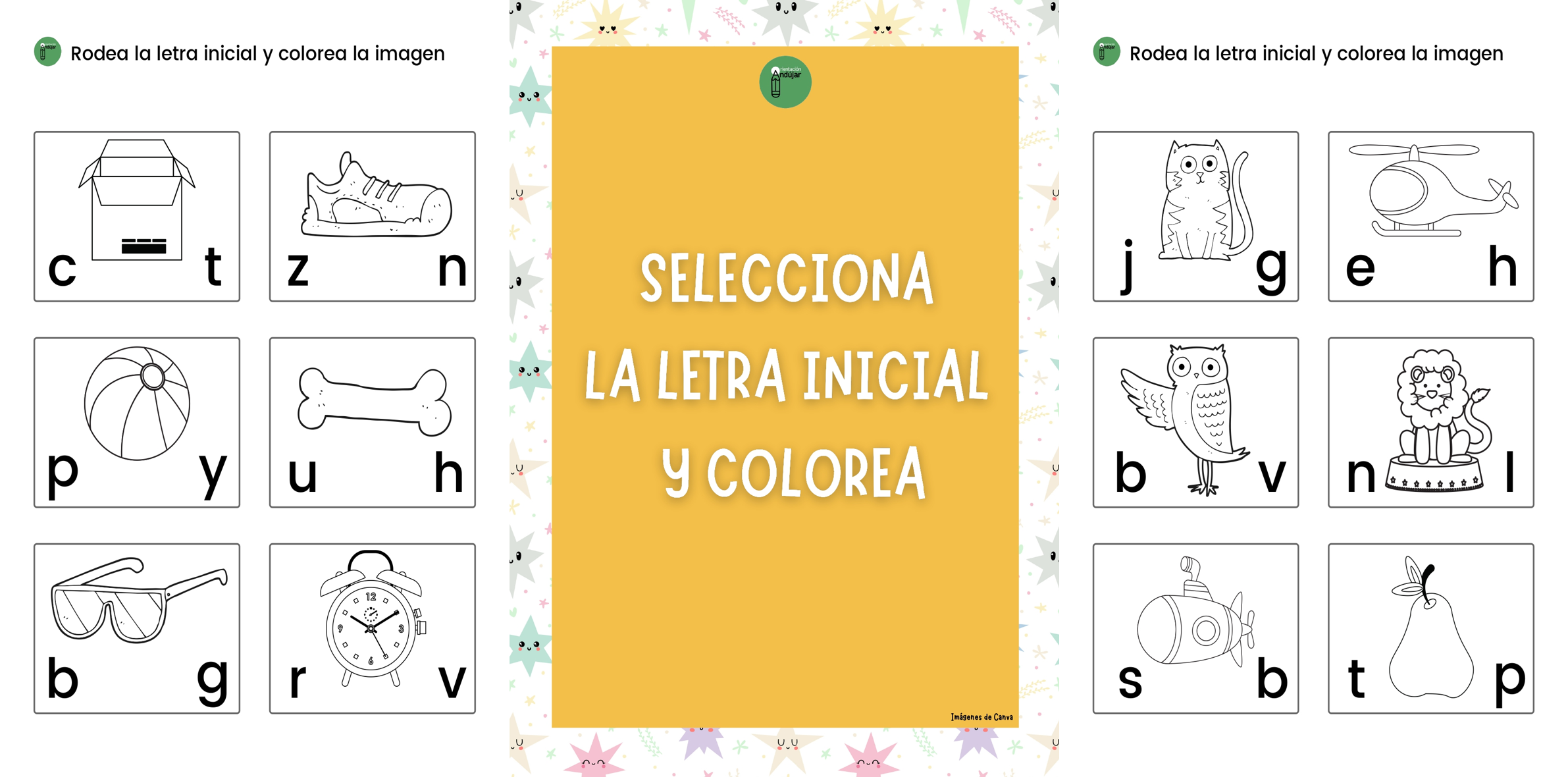 Conciencia fonológica Selecciona la letra inicial y colorea ...