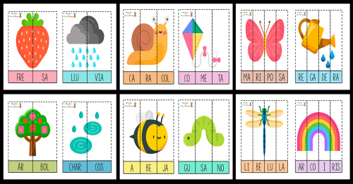 Con vocabulario de primavera Puzzles silábicos - Orientacion Andujar
