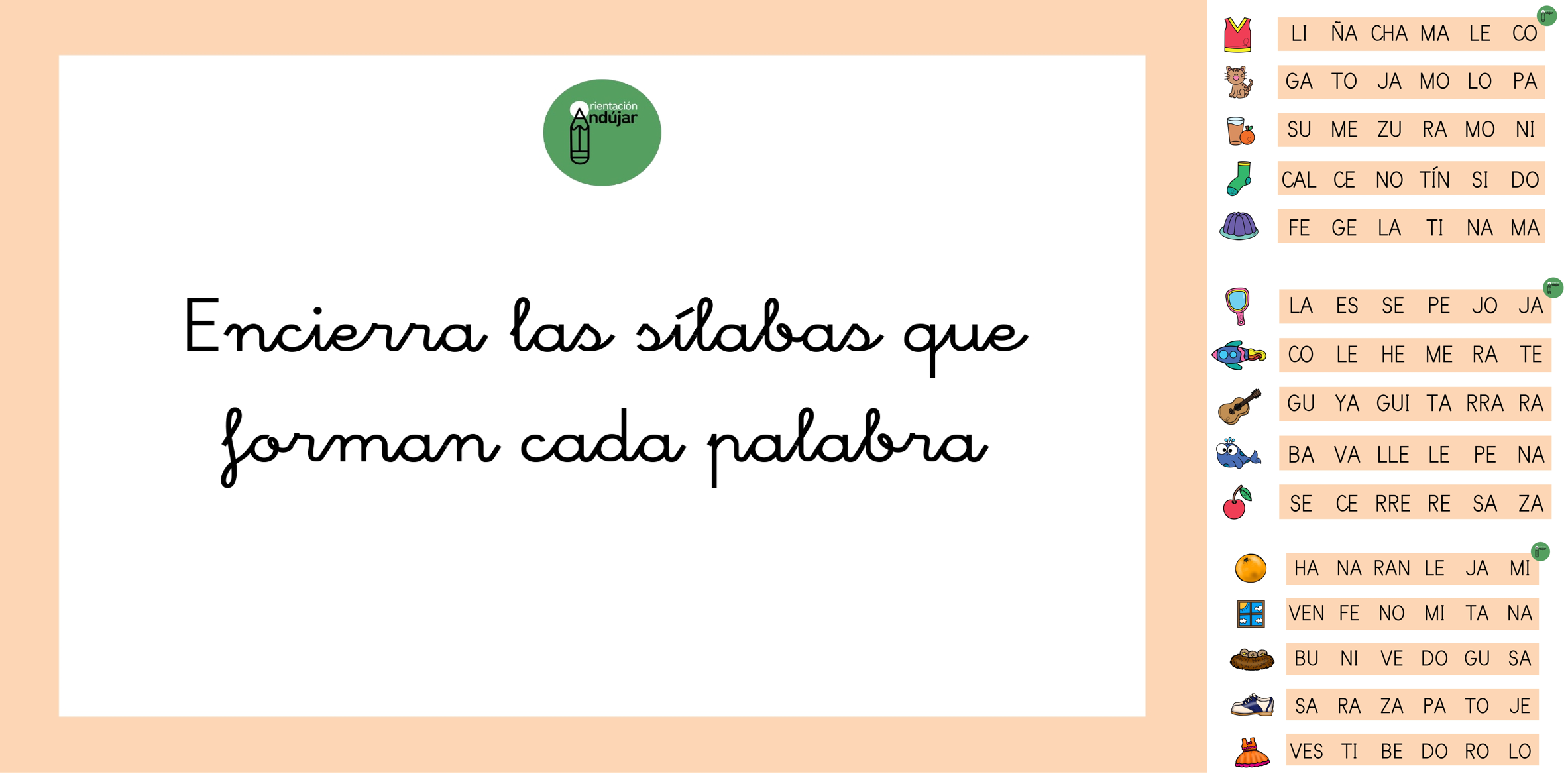 LECTOESCRITURA: encierra las sílabas que forman la palabra ...