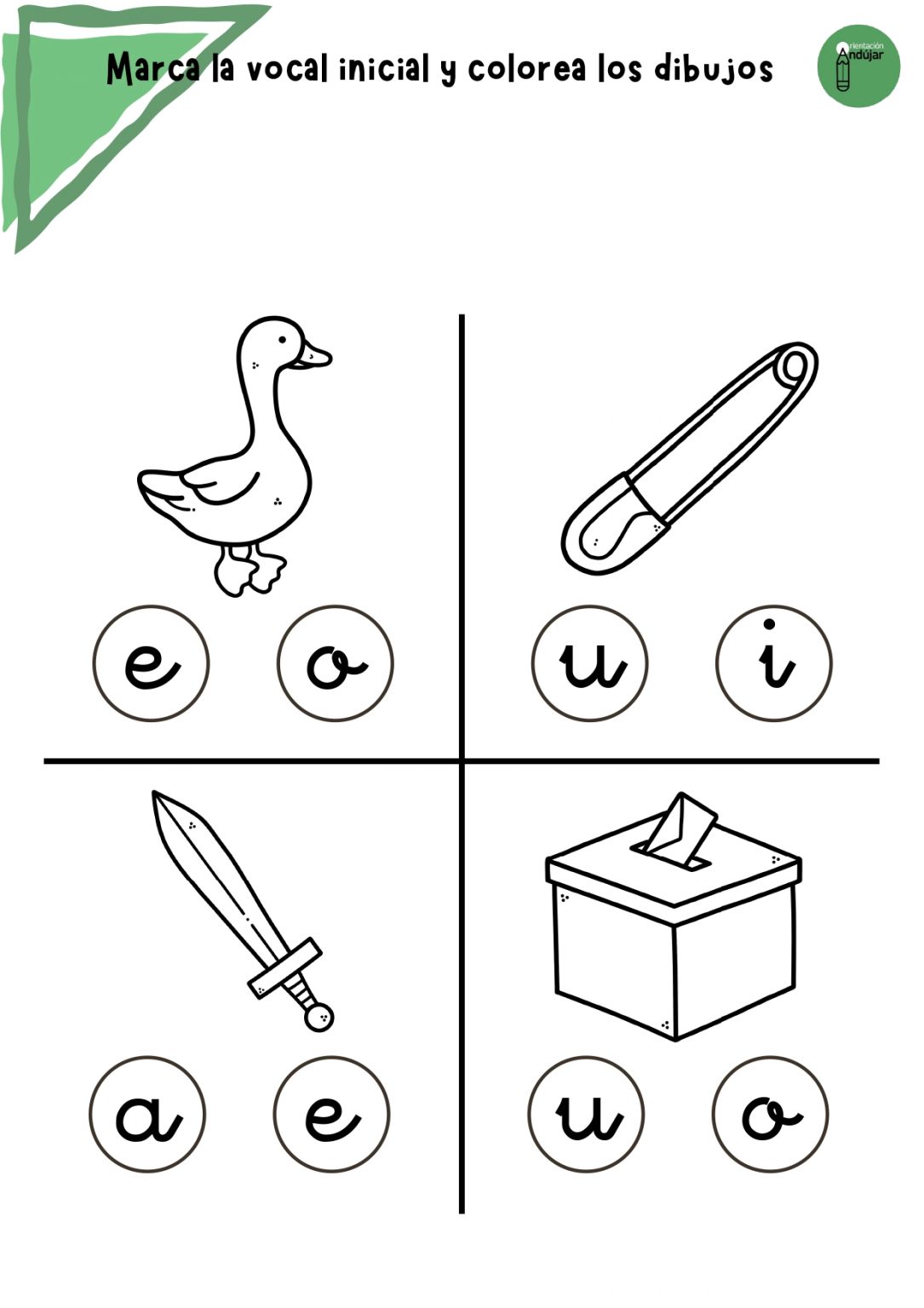 Conciencia fonológica: marca la vocal inicial y colorea los dibujos ...