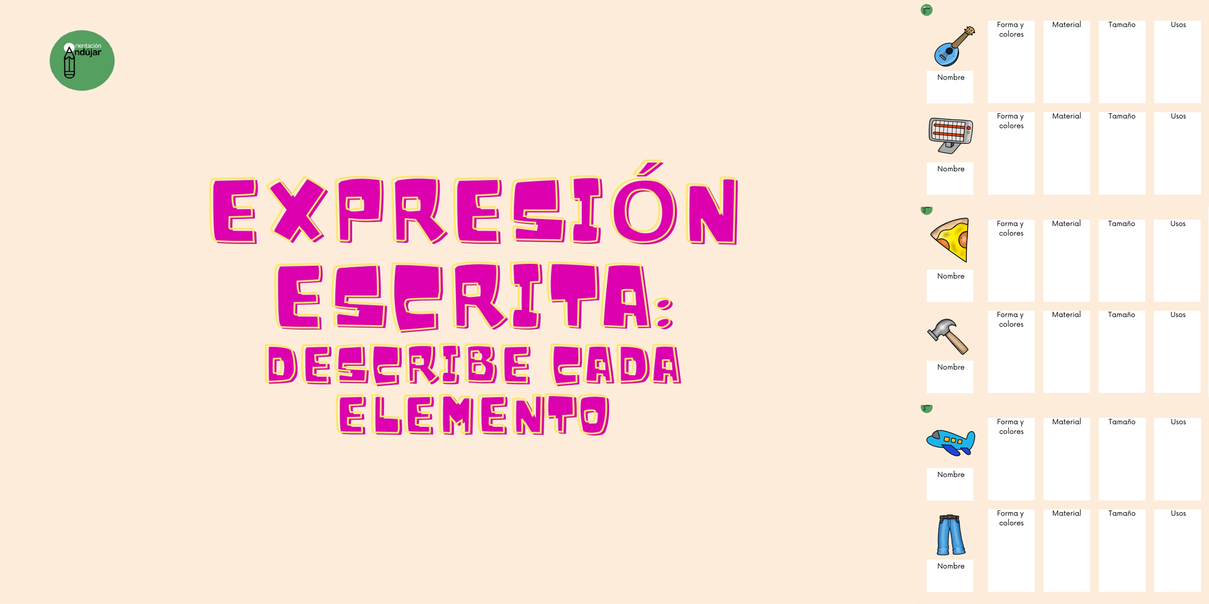 EXPRESIÓN ESCRITA: describe cada elemento - Orientacion Andujar