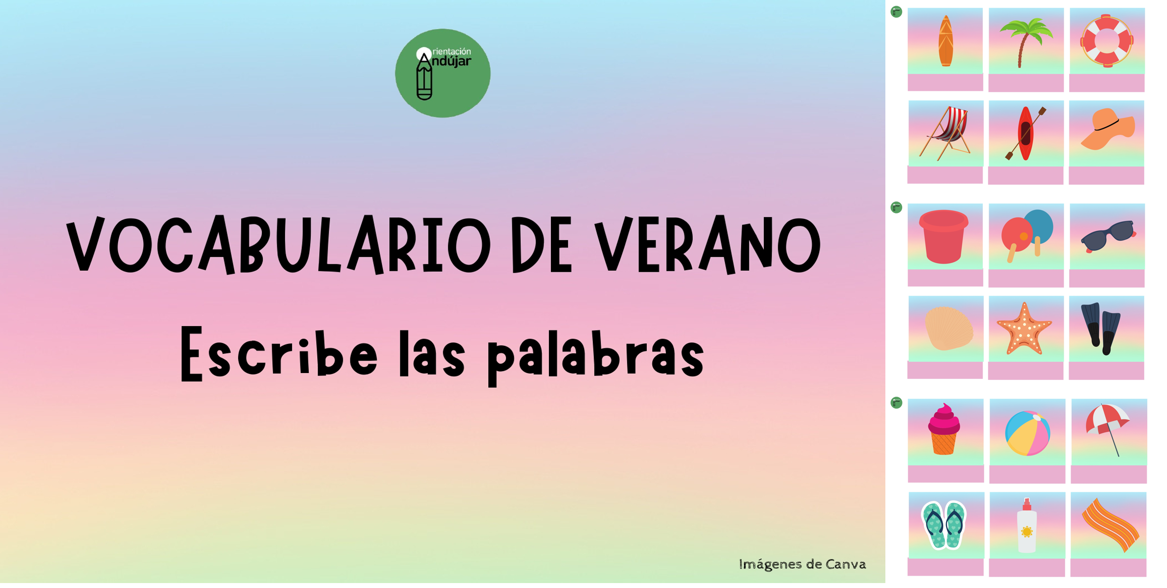 VOCABULARIO DE VERANO: escribe las palabras - Orientacion Andujar