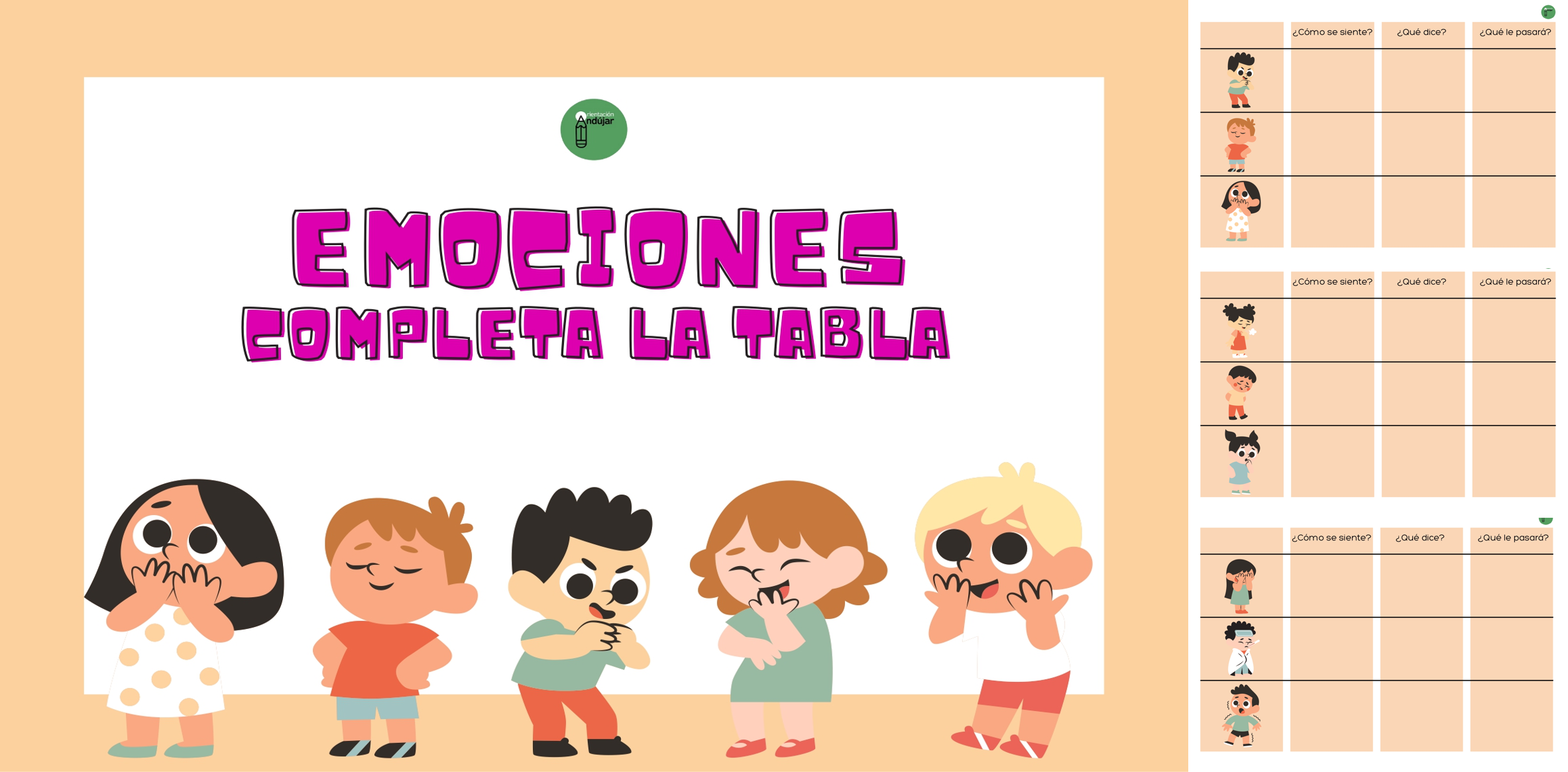 Emociones: completa la tabla - Orientacion Andujar