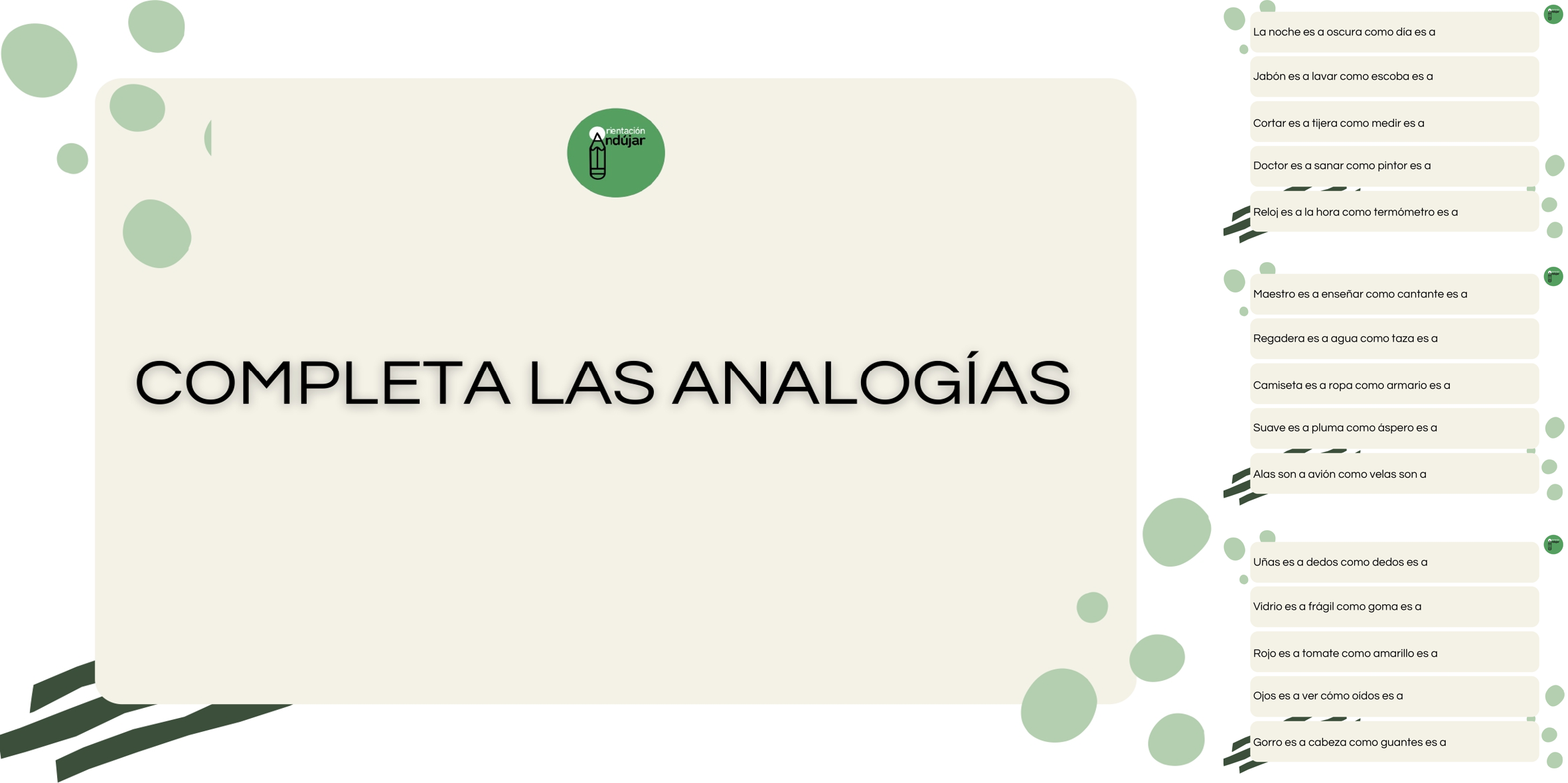 Completa las analogías - Orientacion Andujar