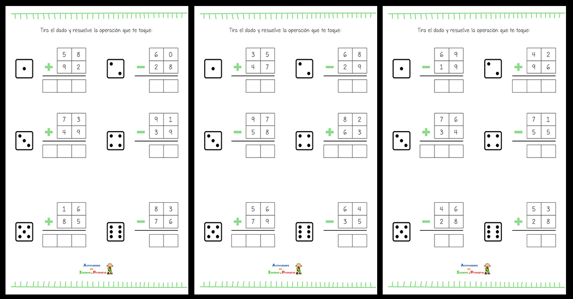 Tira el dado y resuelve este Tablero de sumas y restas - Orientacion ...