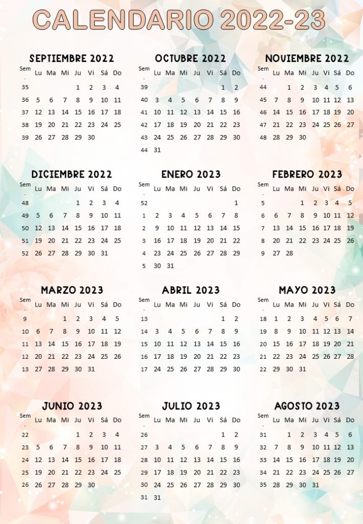 BONITOS CALENDARIOS curso 2022-2023 editables diferentes colores ...