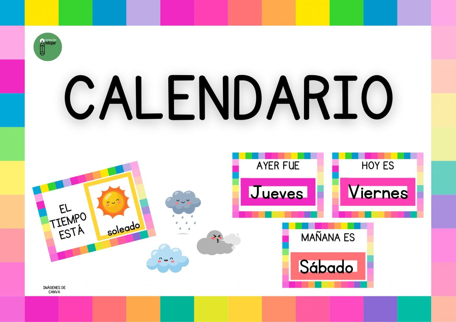 Colorido calendario para la clase: días de la semana y tiempo ...