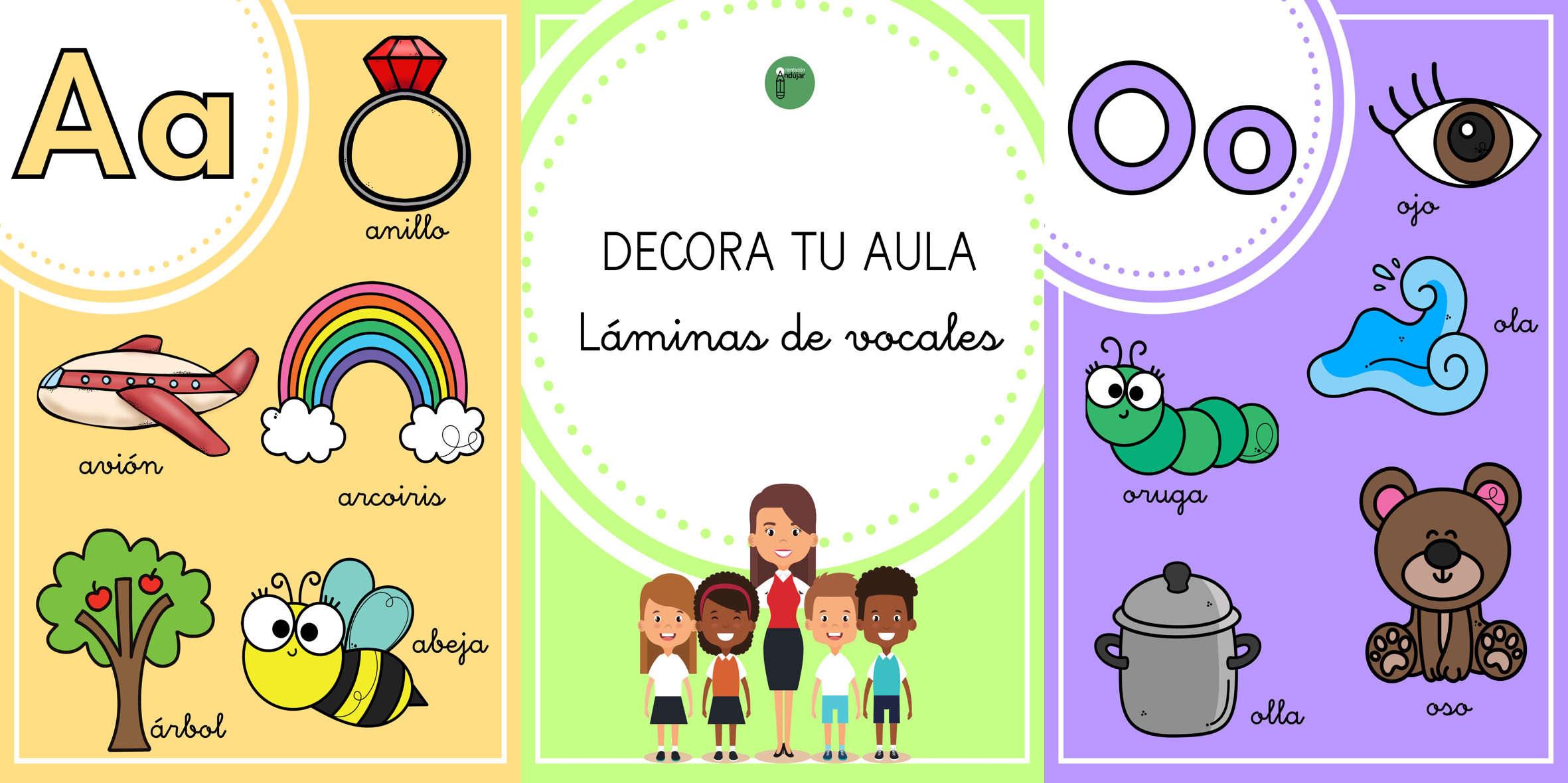 Decora tu aula: bonitas láminas de vocales - Orientacion Andujar