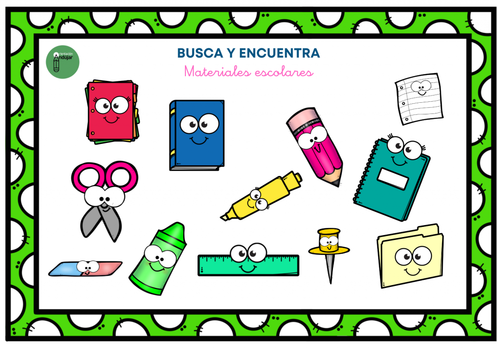 Divertido Busca y encuentra MATERIALES ESCOLARES - Orientacion Andujar