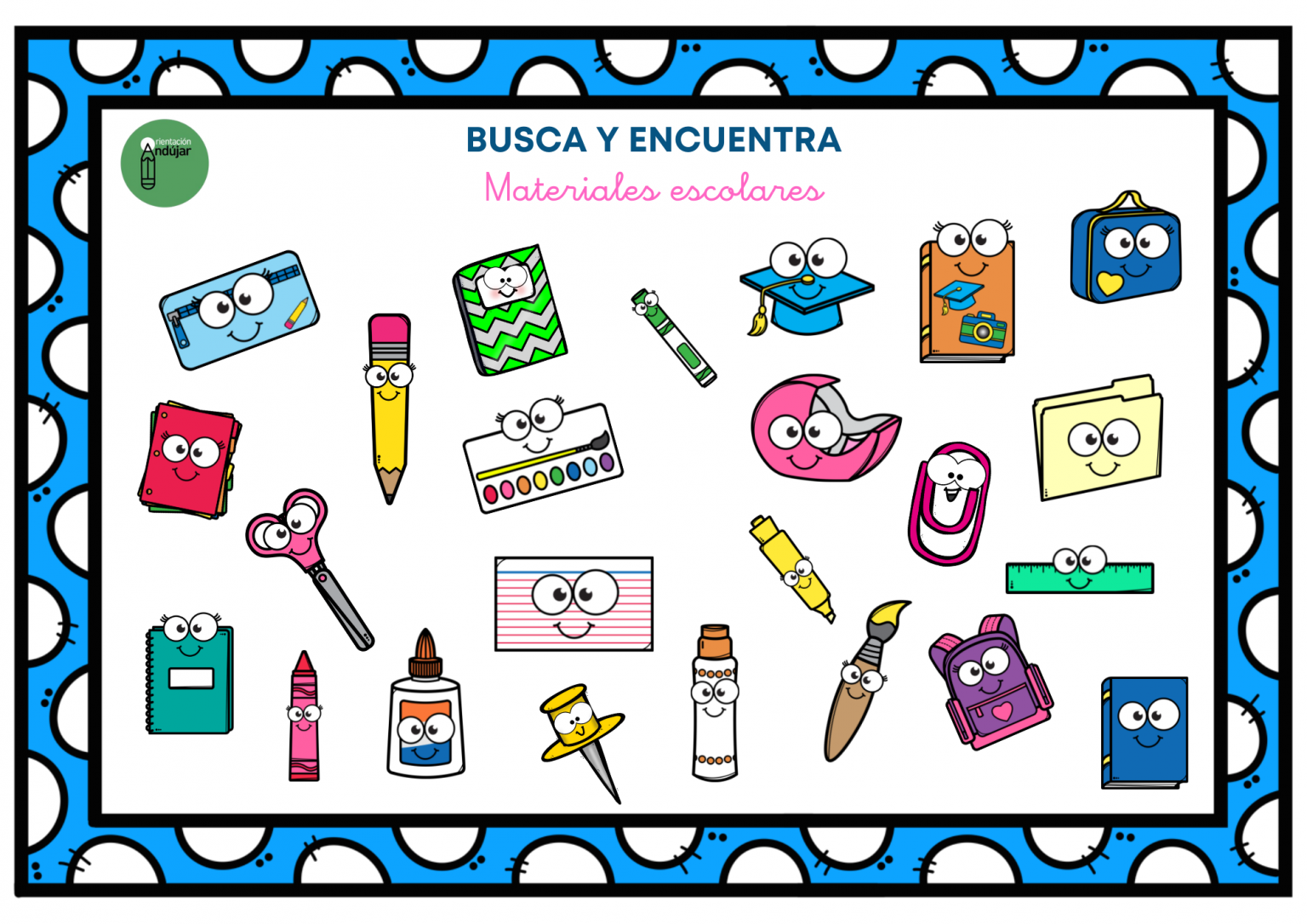 Divertido Busca y encuentra MATERIALES ESCOLARES - Orientacion Andujar