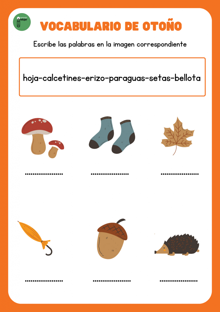 Cuadernito de escritura con vocabulario de otoño - Orientacion Andujar
