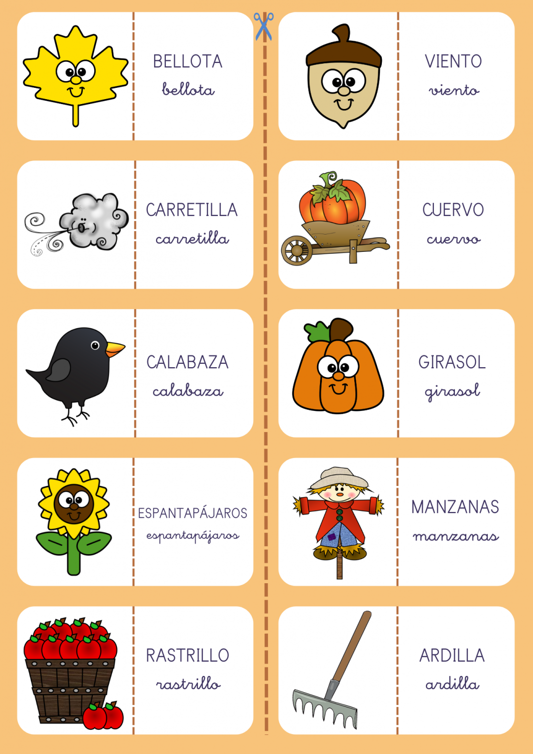 Divertido dominó imagen-palabra OTOÑO - Orientacion Andujar