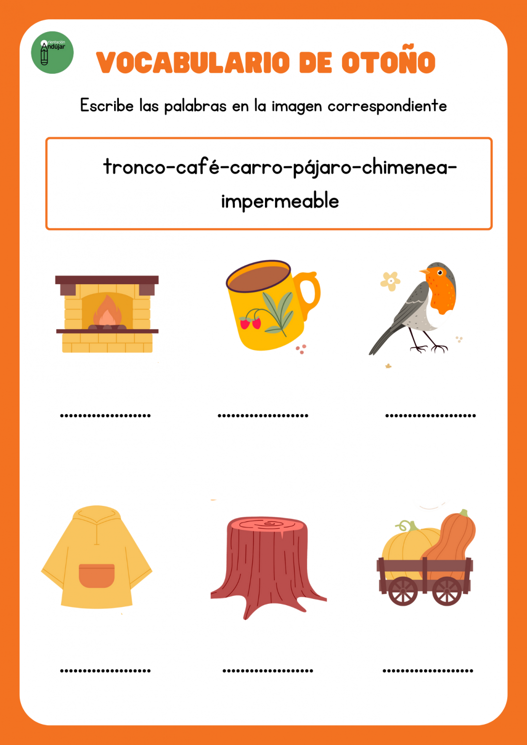Vocabulario de Otoño: bonitas tarjetas de escritura - Orientacion Andujar