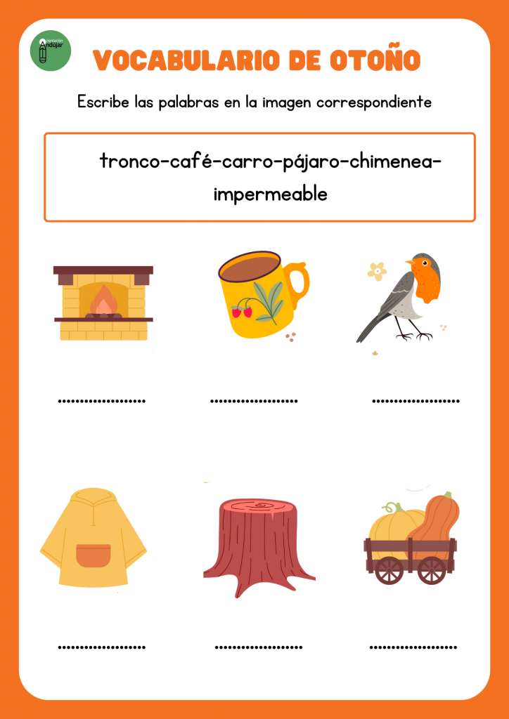 Vocabulario de Otoño: bonitas tarjetas de escritura - Orientacion Andujar