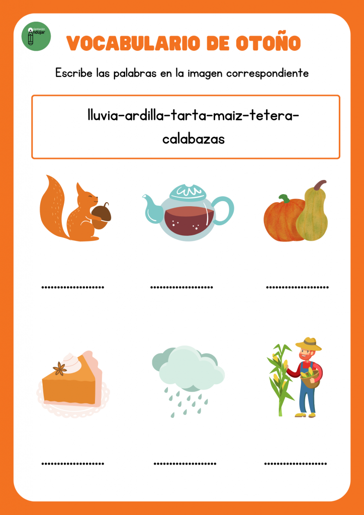 Vocabulario de Otoño: bonitas tarjetas de escritura - Orientacion Andujar