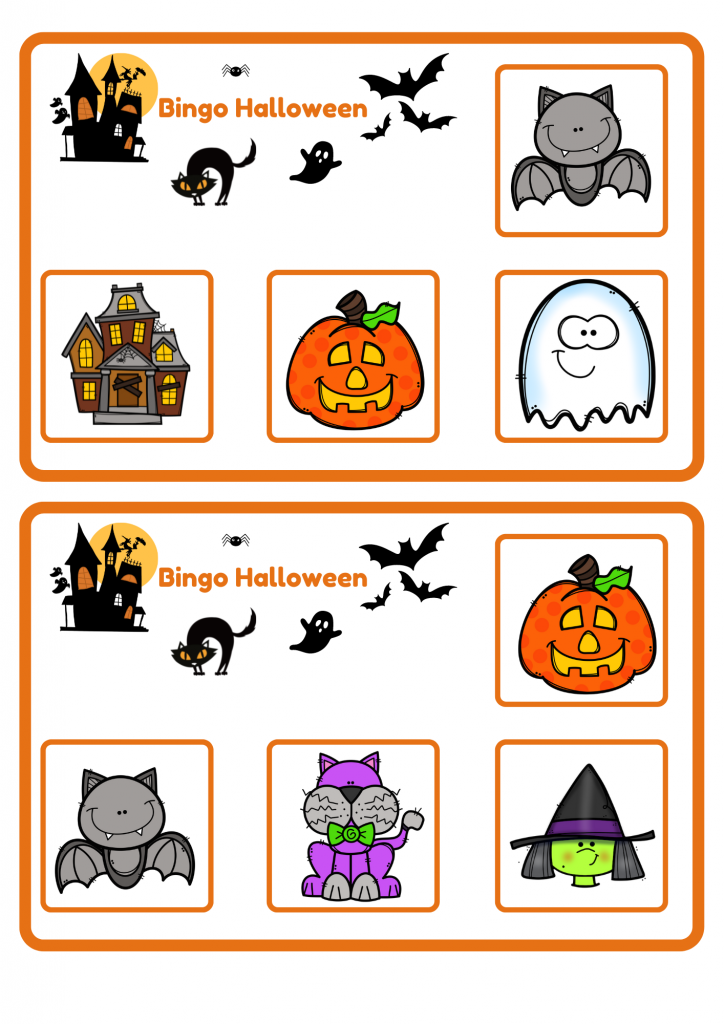 Divertido bingo de Halloween con dados de imágenes y palabras ...