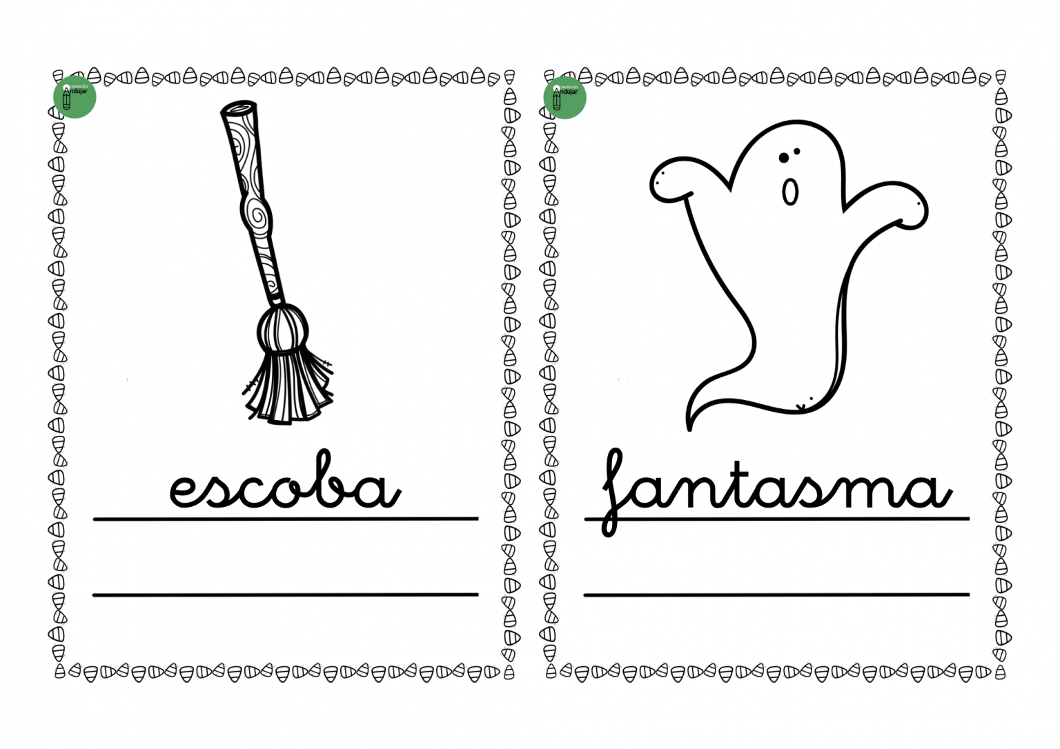 Halloween: bonitas tarjetas para escribir y colorear - Orientacion Andujar