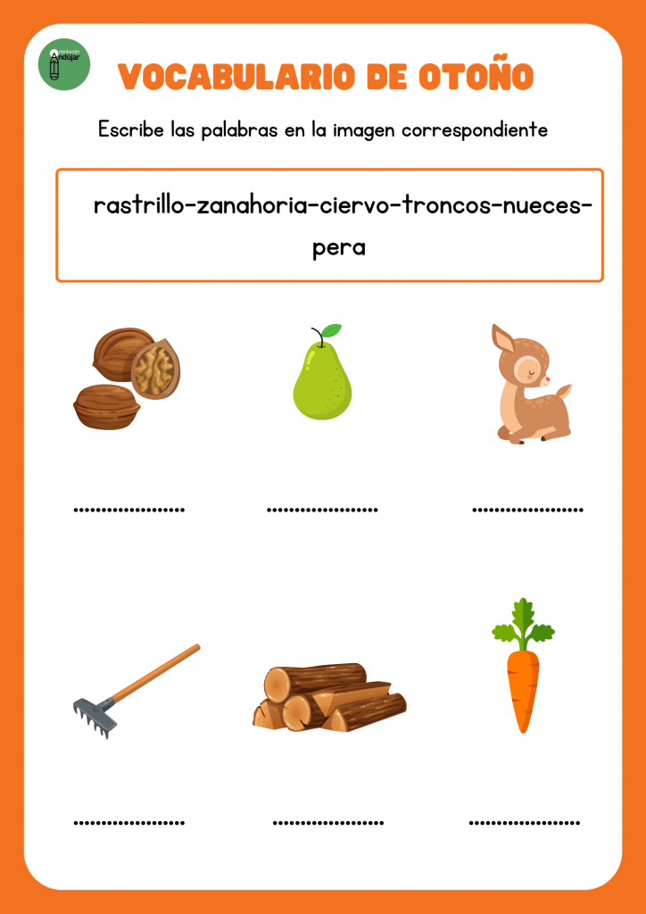 Vocabulario de Otoño: bonitas tarjetas de escritura - Orientacion Andujar