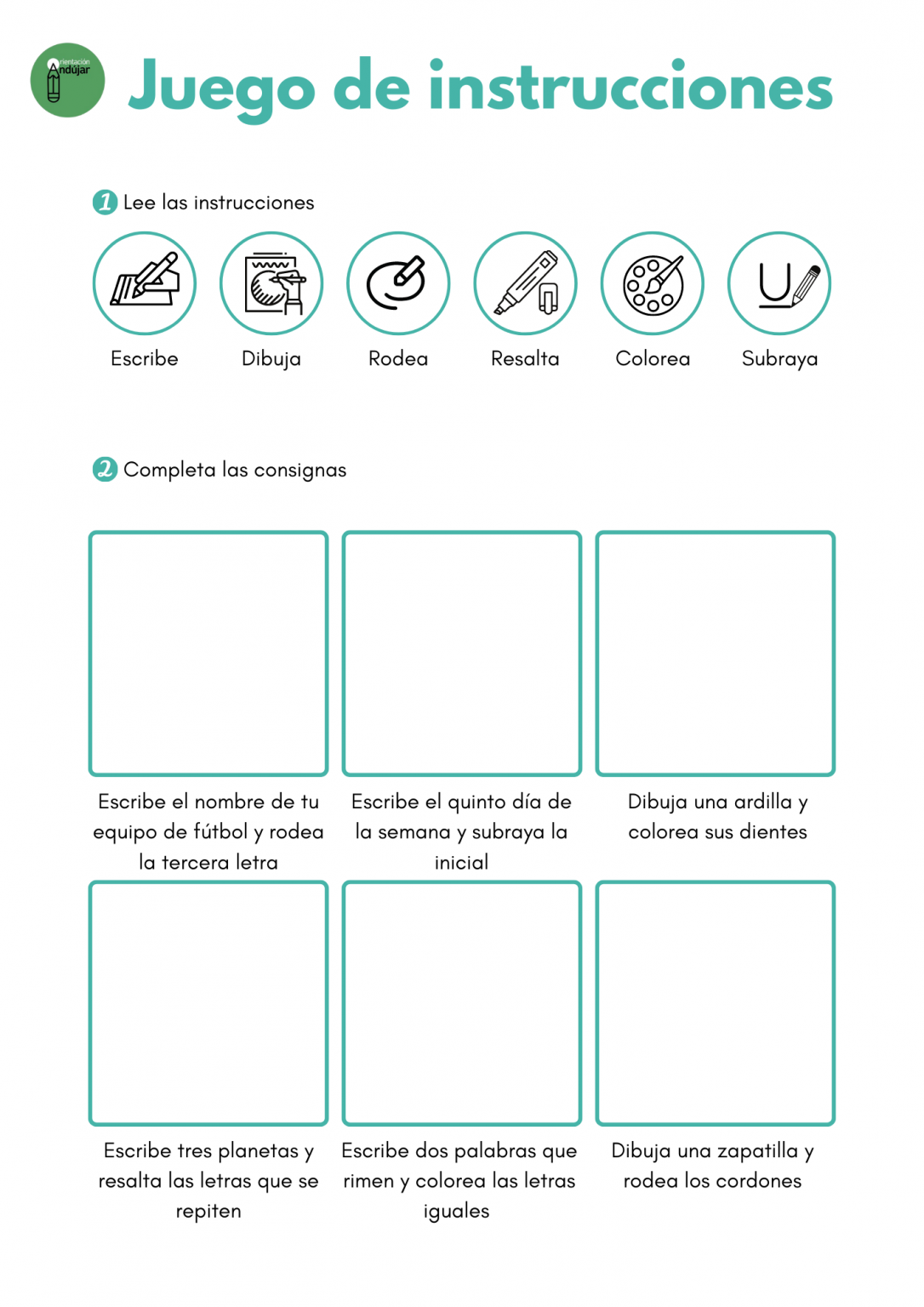 COMPRENSIÓN LECTORA: juego de instrucciones - Orientacion Andujar