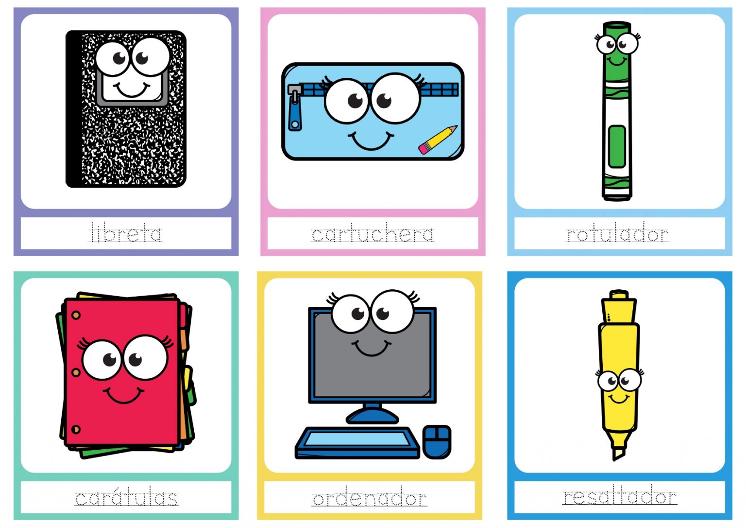 Geniales flashcards de escritura para aprender el material escolar ...