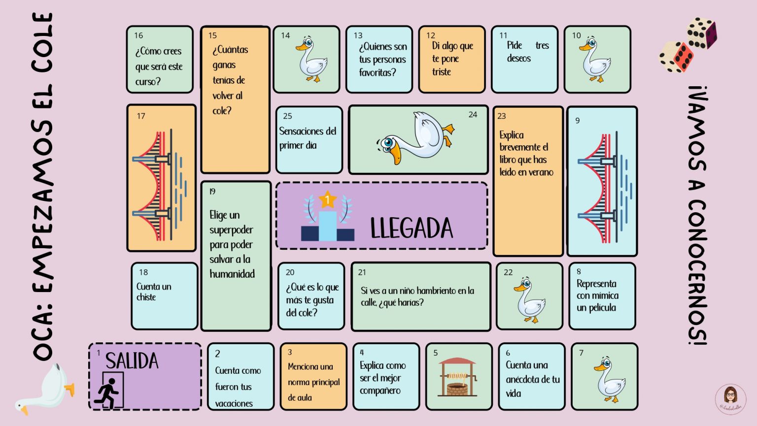 Curso 2023-2024 Juego de la oca rompe hielos empezamos el cole jugando - Orientacion Andujar