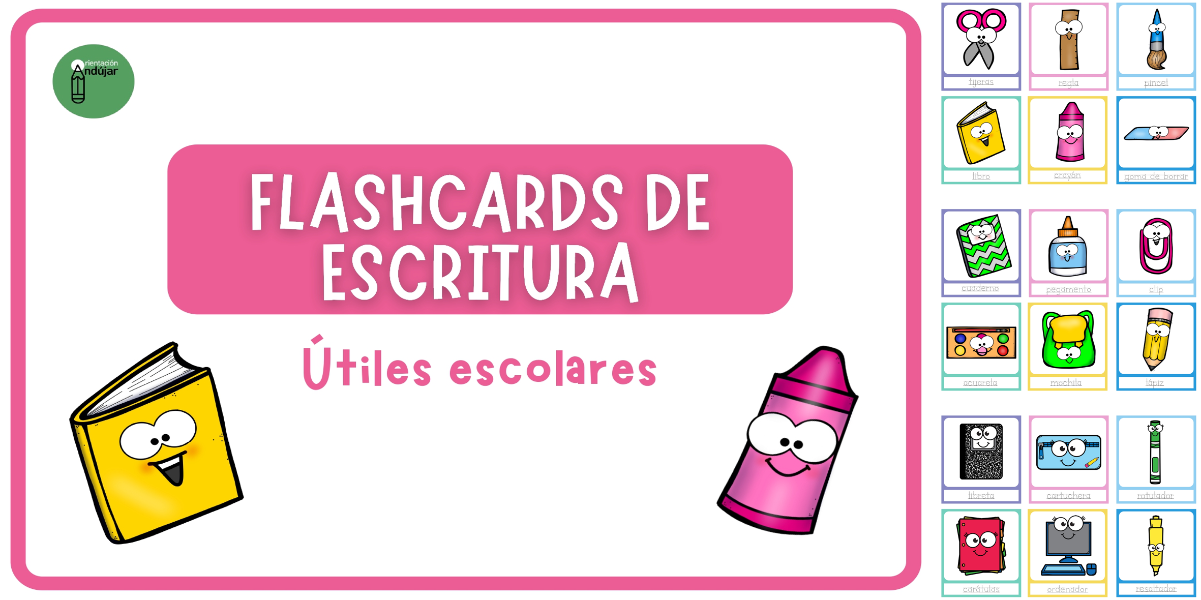 Geniales flashcards de escritura para aprender el material escolar ...