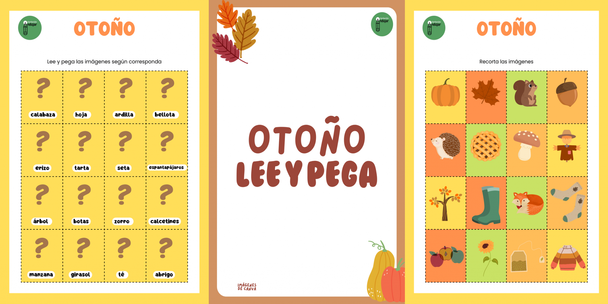 Ejercicio de memoria visual con dibujos de otoño - Orientacion Andujar