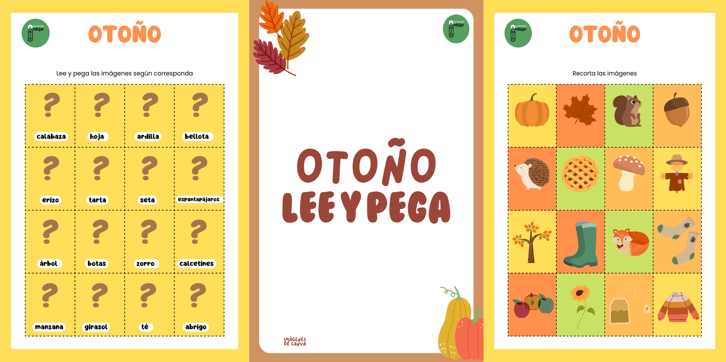 Vocabulario de otoño: Asociación imagen - palabra - Orientacion Andujar
