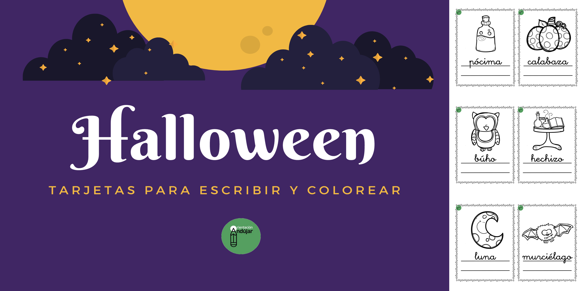 Halloween: bonitas tarjetas para escribir y colorear - Orientacion Andujar