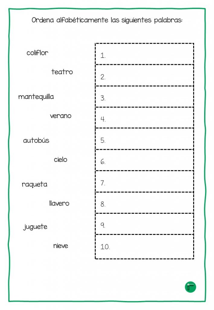 Aprendemos a ordenar palabras alfabéticamente - Orientacion Andujar
