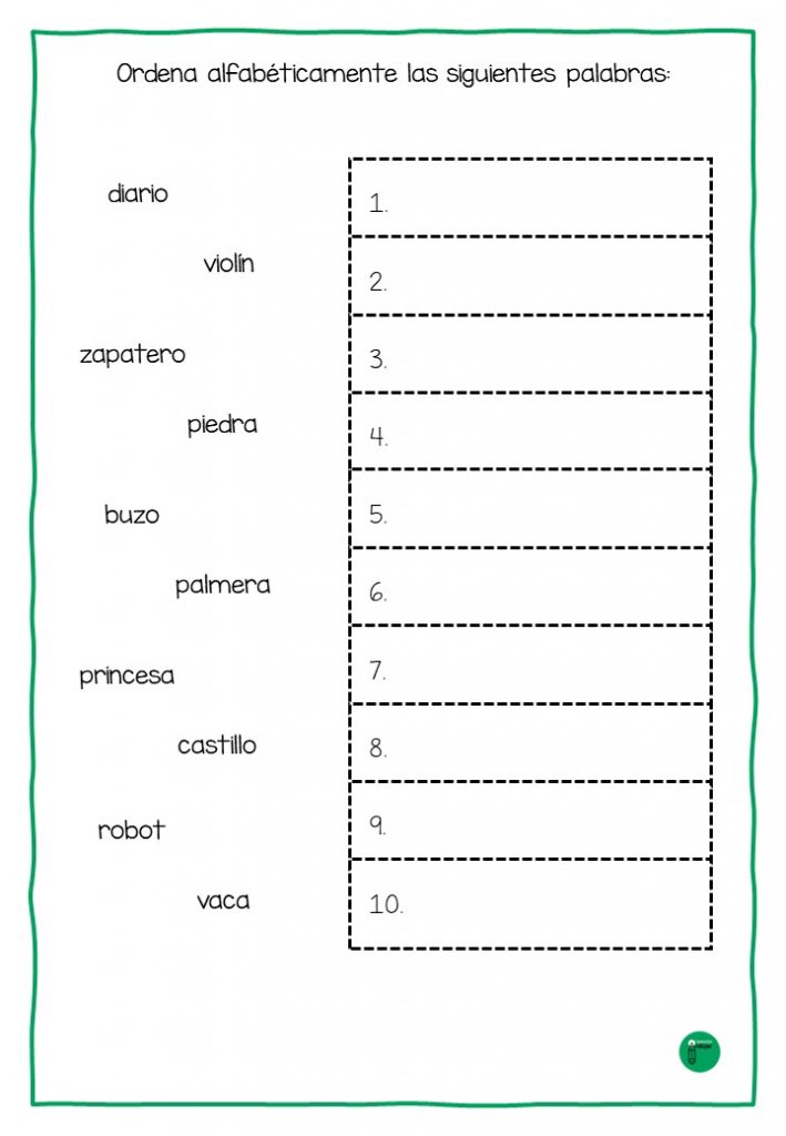 Aprendemos a ordenar palabras alfabéticamente - Orientacion Andujar
