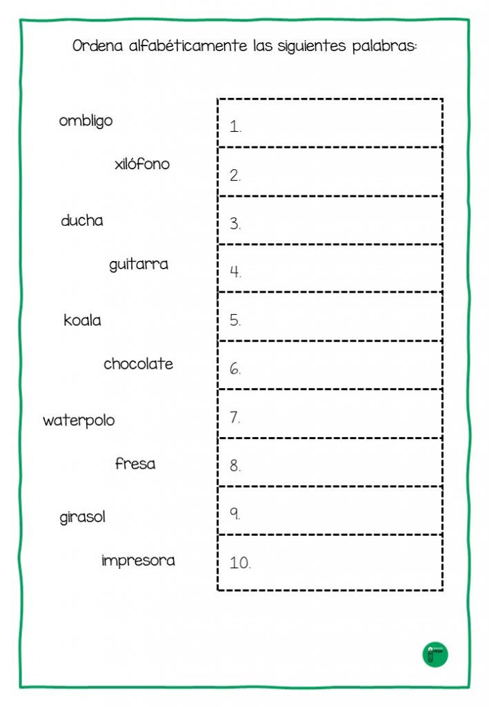 Aprendemos a ordenar palabras alfabéticamente - Orientacion Andujar
