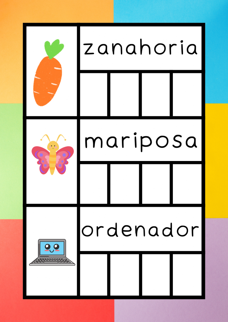 Bonitas tarjetas de escritura: conciencia silábica - Orientacion Andujar