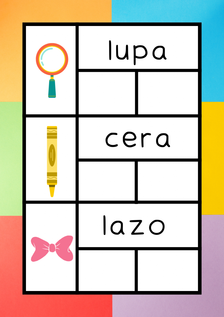 Bonitas tarjetas de escritura: conciencia silábica - Orientacion Andujar