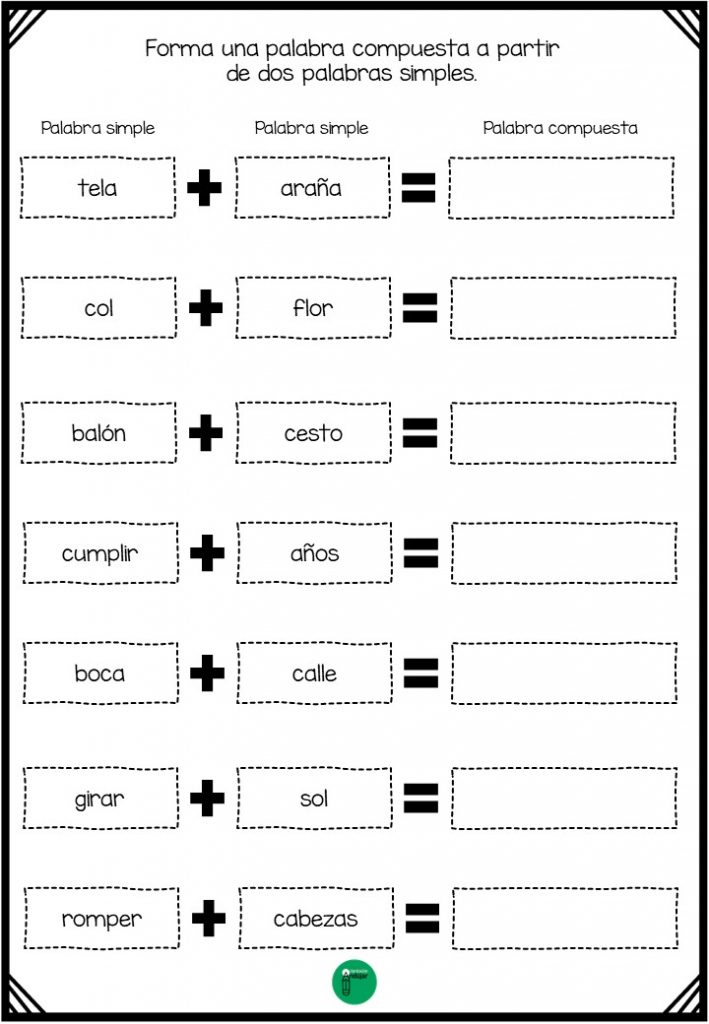 Ejercicio de lengua: Palabras compuestas - Orientacion Andujar