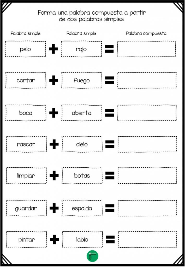 Ejercicio de lengua: Palabras compuestas - Orientacion Andujar